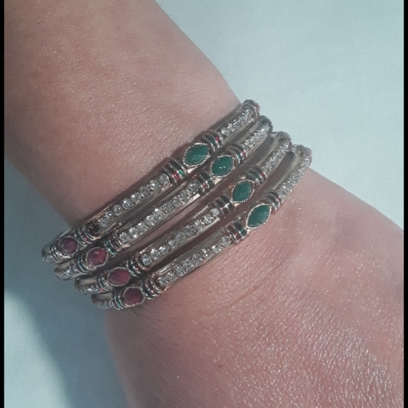 Jewelry | Indian Costume Bangles Gold Green And Red | Poshmark